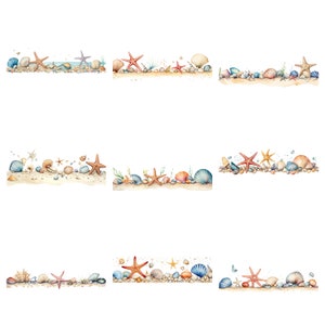 44 Seashell Borders Watercolor Clipart, Border Clipart, PNG Individual ...