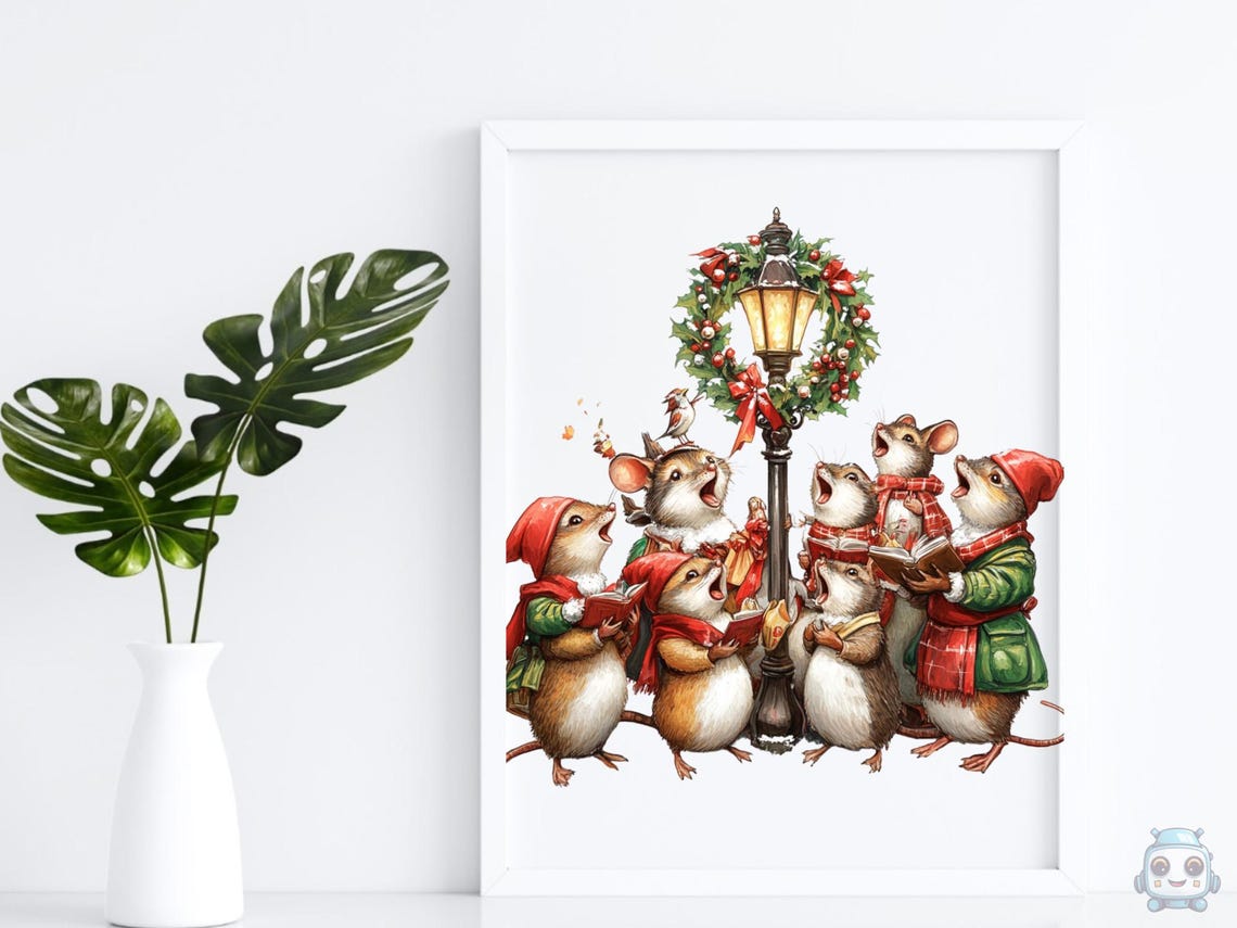25 Mice Singing Carols Clipart, Christmas Clipart, PNG Individual ...