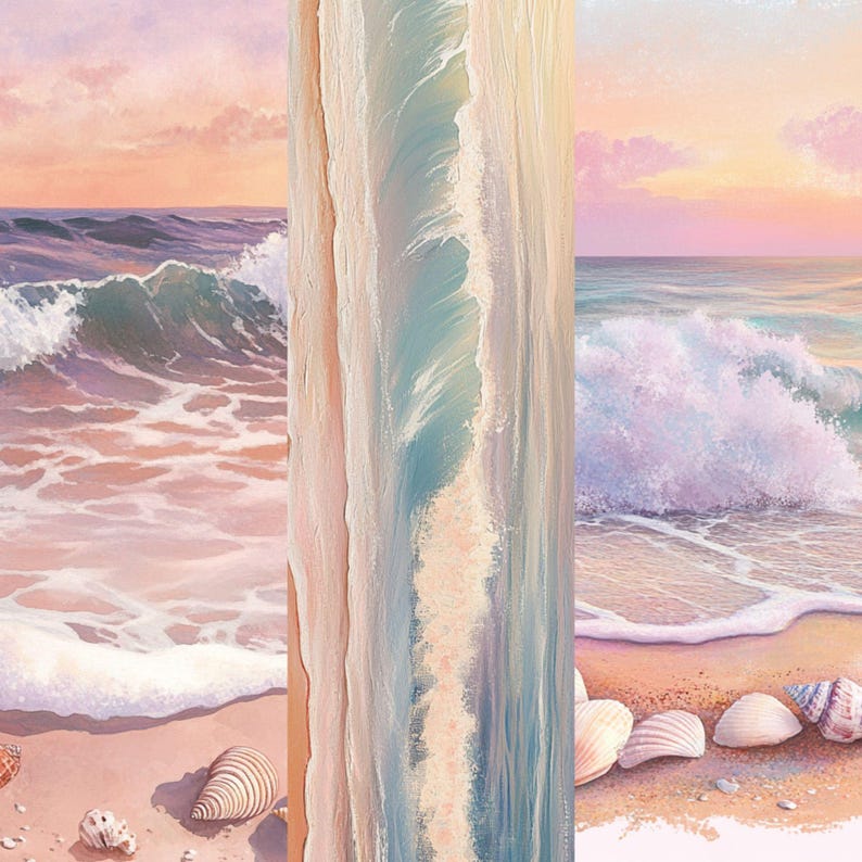 Pastel Beach Digital Paper Pack, Soft Ocean Waves, Seashell Shoreline ...