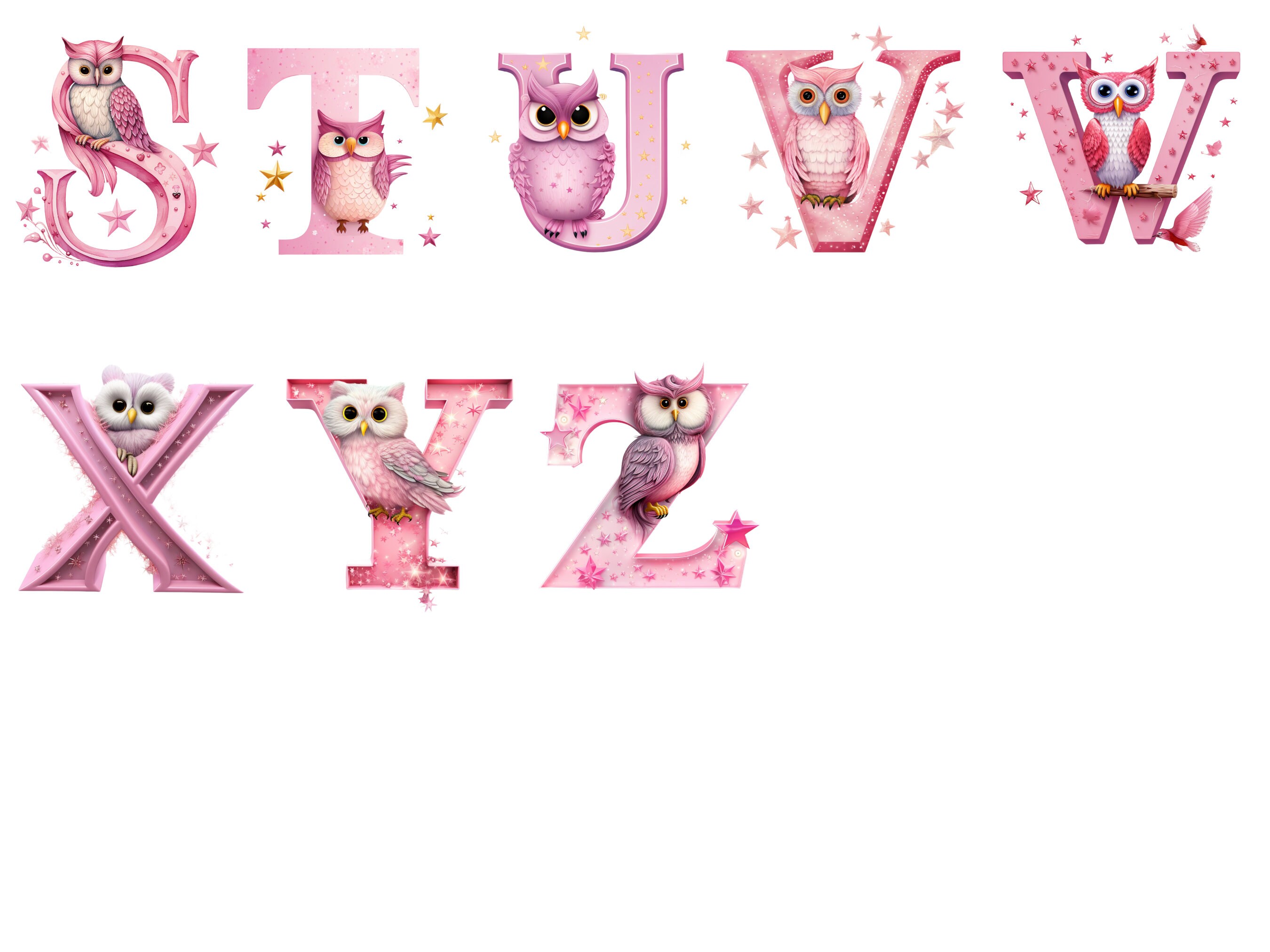 Pink Owl Alphabet, Letters Png, Alphabet Png, Instant Download for ...