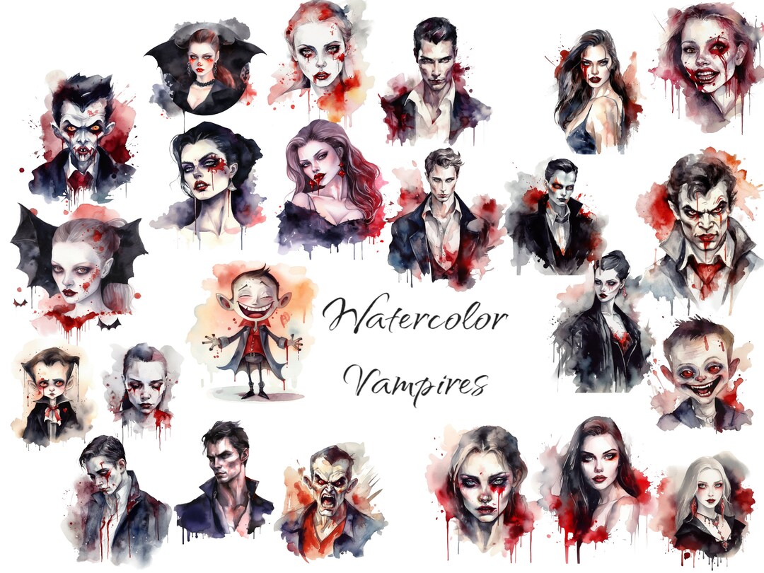 Watercolor Vampires Clipart, PNG Digital Files on Transparent ...