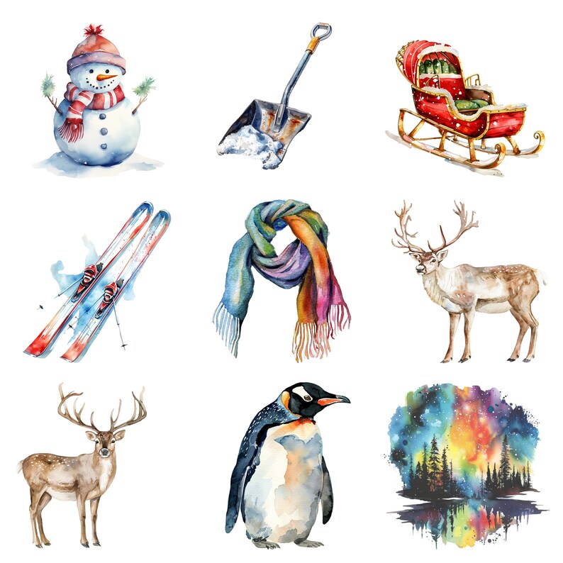 36 Watercolor Winter Bundle Clipart, PNG Individual Images on ...