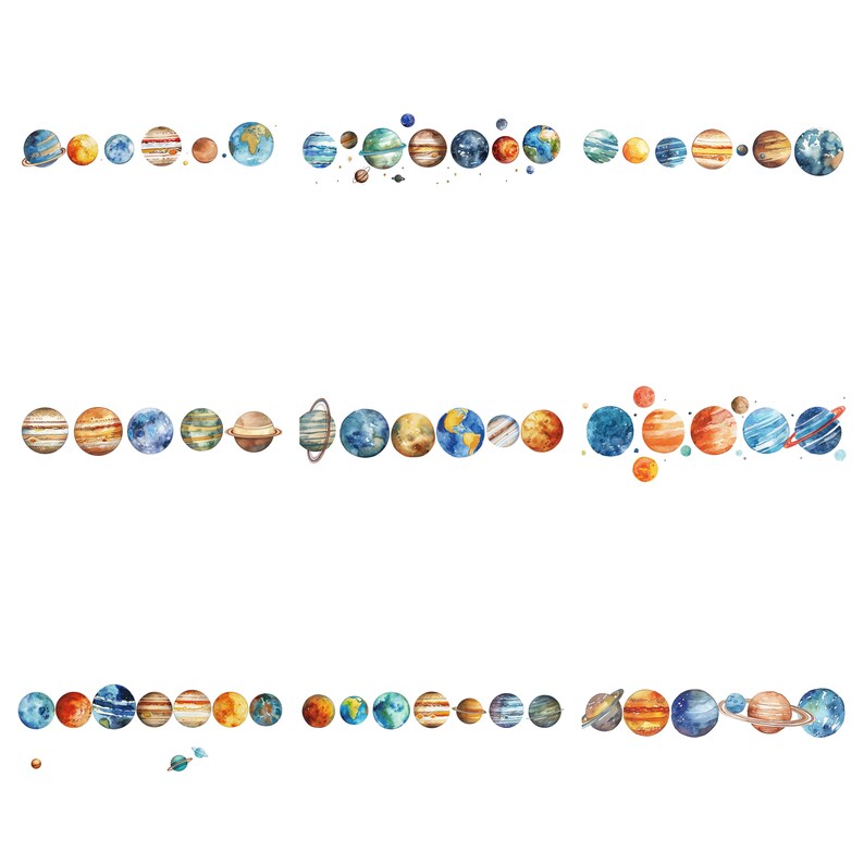 49 Planets Borders Watercolor Clipart, Border Clipart, PNG Individual ...