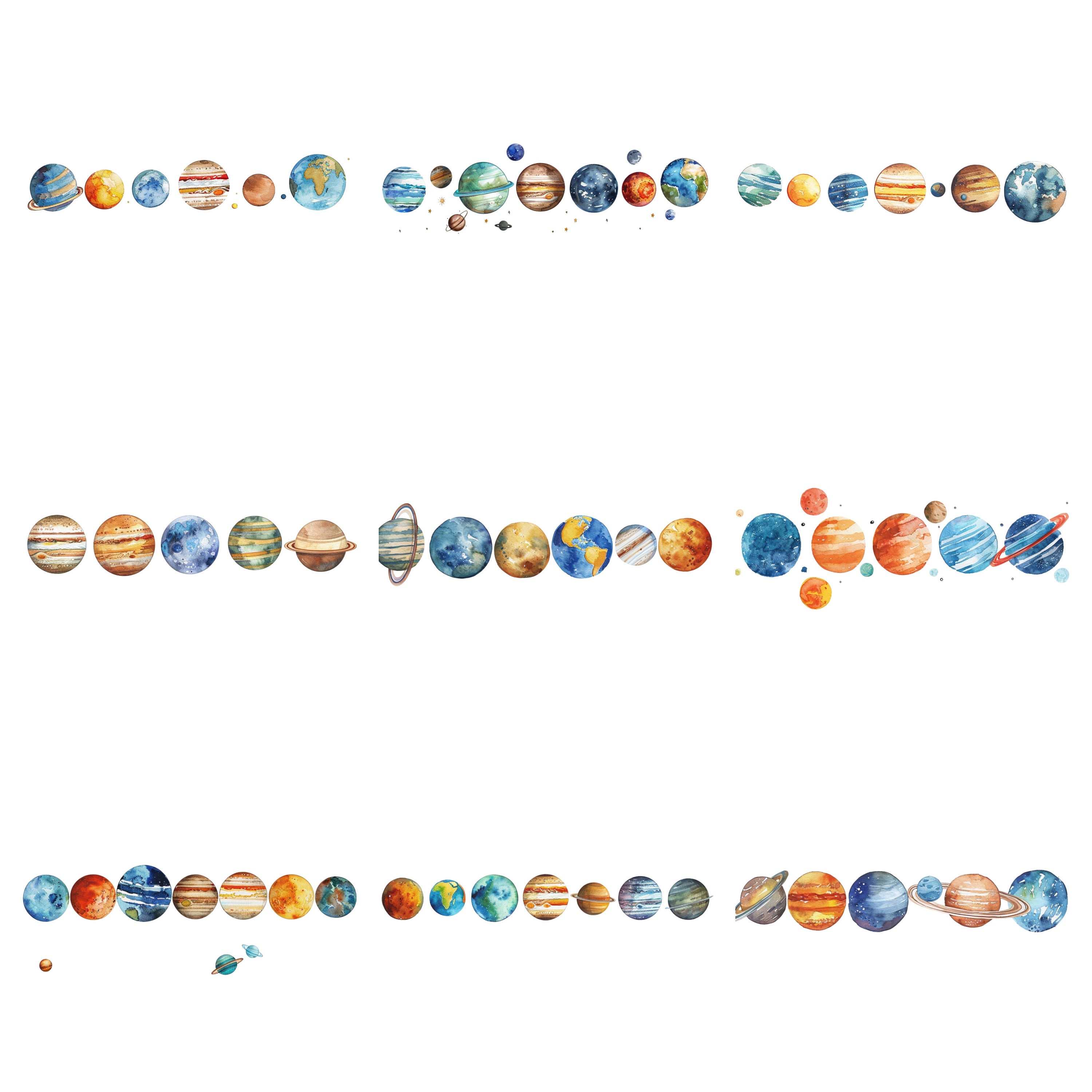 49 Planets Borders Watercolor Clipart, Border Clipart, PNG Individual ...