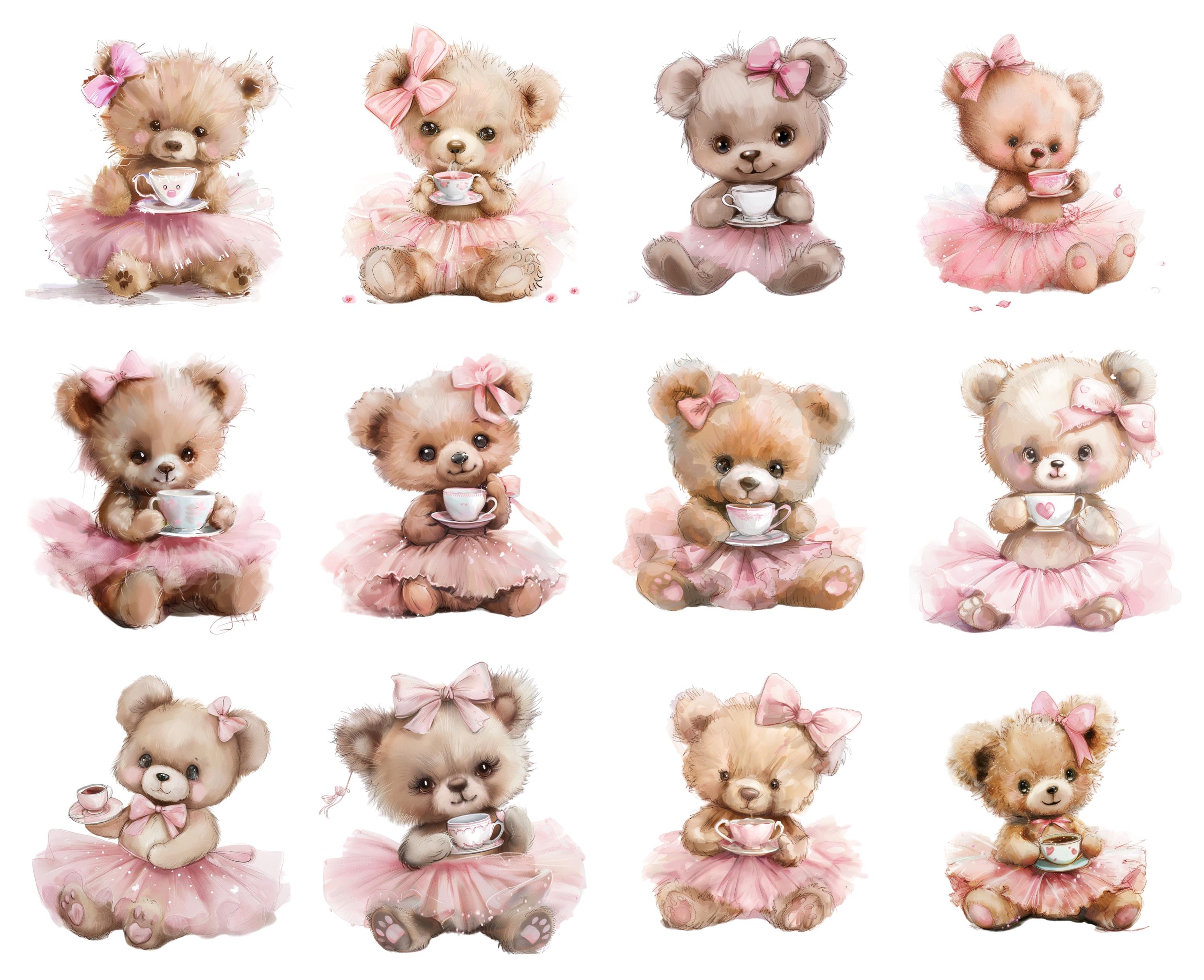 Adorable Ballerina Teddy Bear Tea Party Clipart PNG Individual Images ...