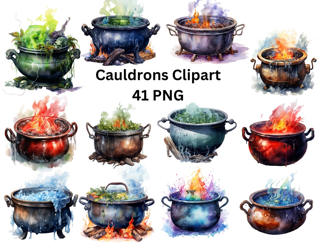 Watercolor Cauldrons Clipart , PNG Digital Files on a Transparent ...