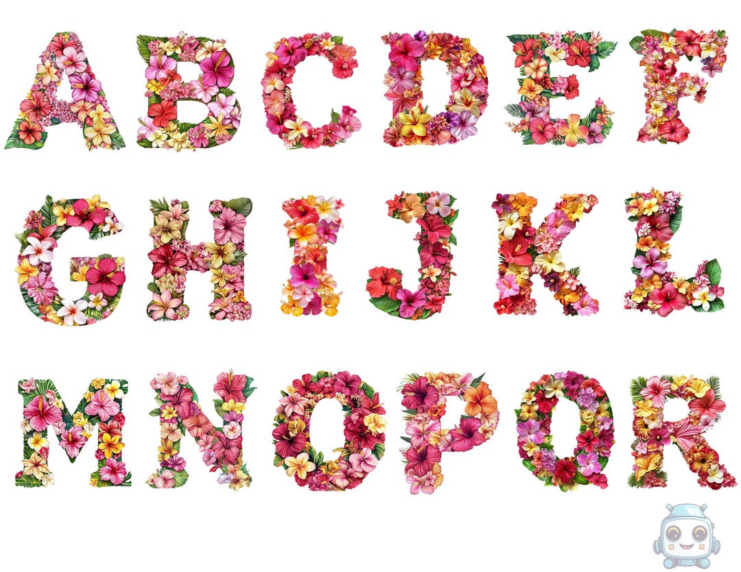 Tropical Floral Alphabet Clipart Set - Hibiscus and Plumeria Flower ...