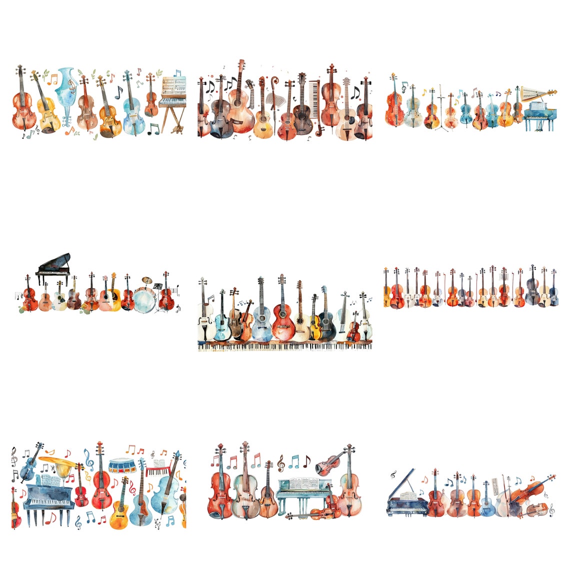 46 Musical Borders Watercolor Clipart, Instruments Clipart, PNG ...