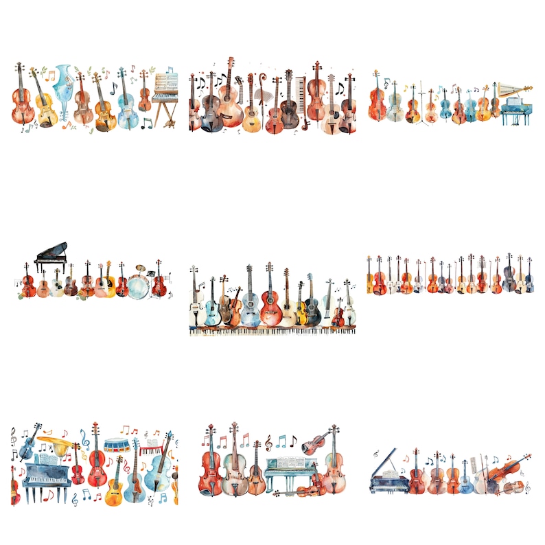 46 Musical Borders Watercolor Clipart, Instruments Clipart, PNG ...