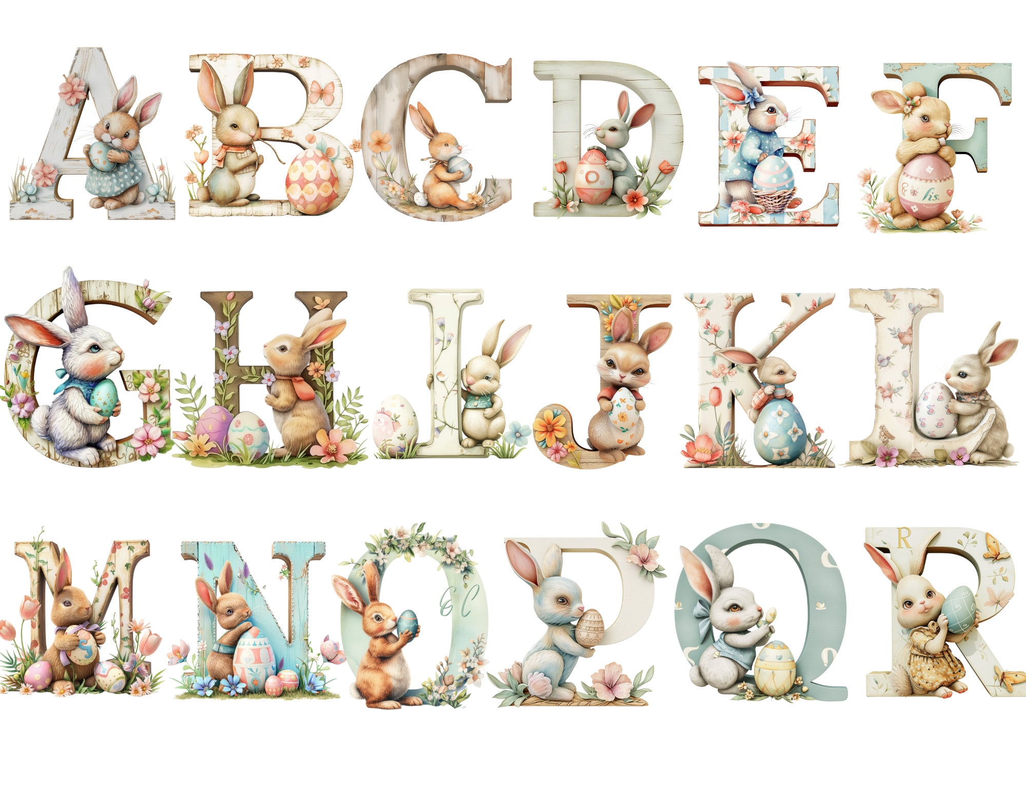 Easter Bunny Alphabet, Letters Png, Alphabet Png, Instant Download for ...