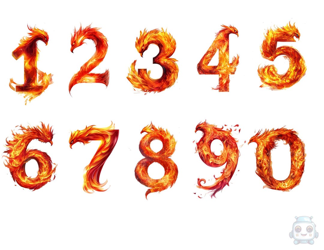 Watercolor Phoenix Numbers Png, Instant Download for Commercial Use ...