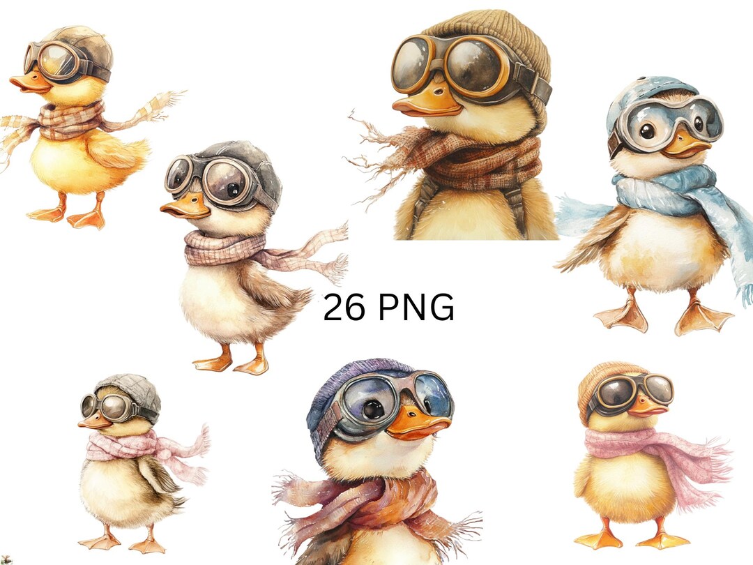 Adorable Aviator Duck Clipart - 26 PNG Cute Duckling Illustrations With ...