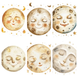 42 Whimsical Smiling Moons Watercolor Clipart, Whimsical Clipart, PNG ...