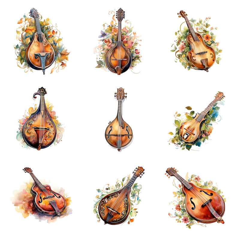 Watercolor Mandolins Clipart, PNG Digital Files on Transparent ...