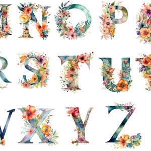 Watercolor Floral Alphabet Clipart , Floral Alphabet, Transparent ...