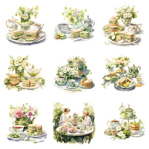 24 Tea Party Watercolor Clipart, Picnic Clipart, PNG Digital Files on ...