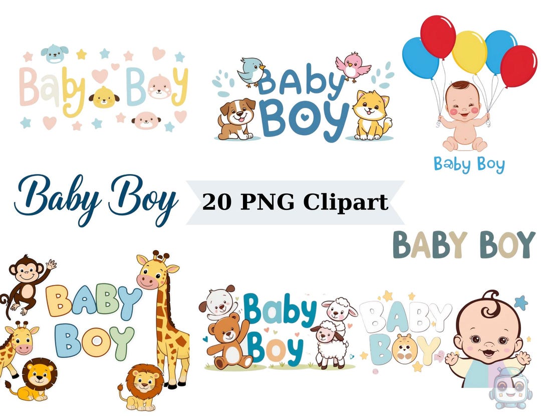20 Baby Boy Clipart Designs - Cute Text and Graphics Bundle for Baby ...