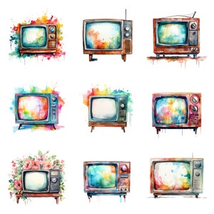 Watercolor Television Clipart, Tvs Clipart, PNG Digital Files on ...