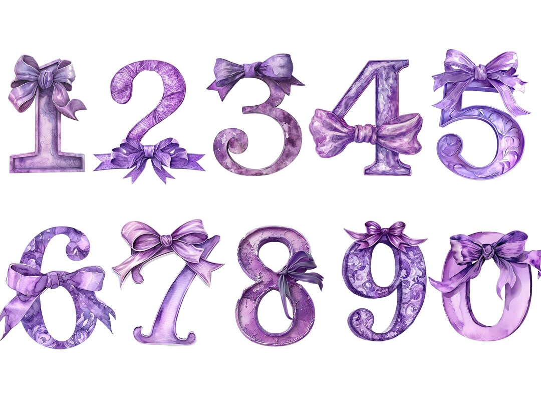 Watercolor Pink Bow Numbers, Bow Numbers, Instant Download for ...
