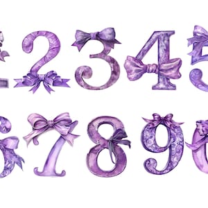 Watercolor Pink Bow Numbers, Bow Numbers, Instant Download for ...