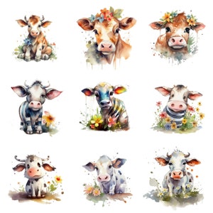 Watercolor Baby Cows Clipart, PNG Images, Instant Download Scrapbook ...