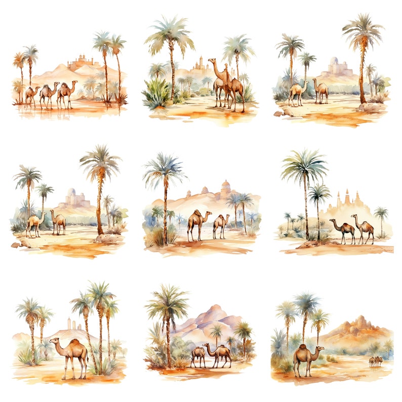 35 Desert Landscapes Watercolor Clipart, Desert Clipart, PNG Individual ...