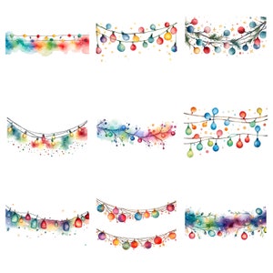 Watercolor Christmas Lights Clipart, PNG Digital Files on Transparent ...