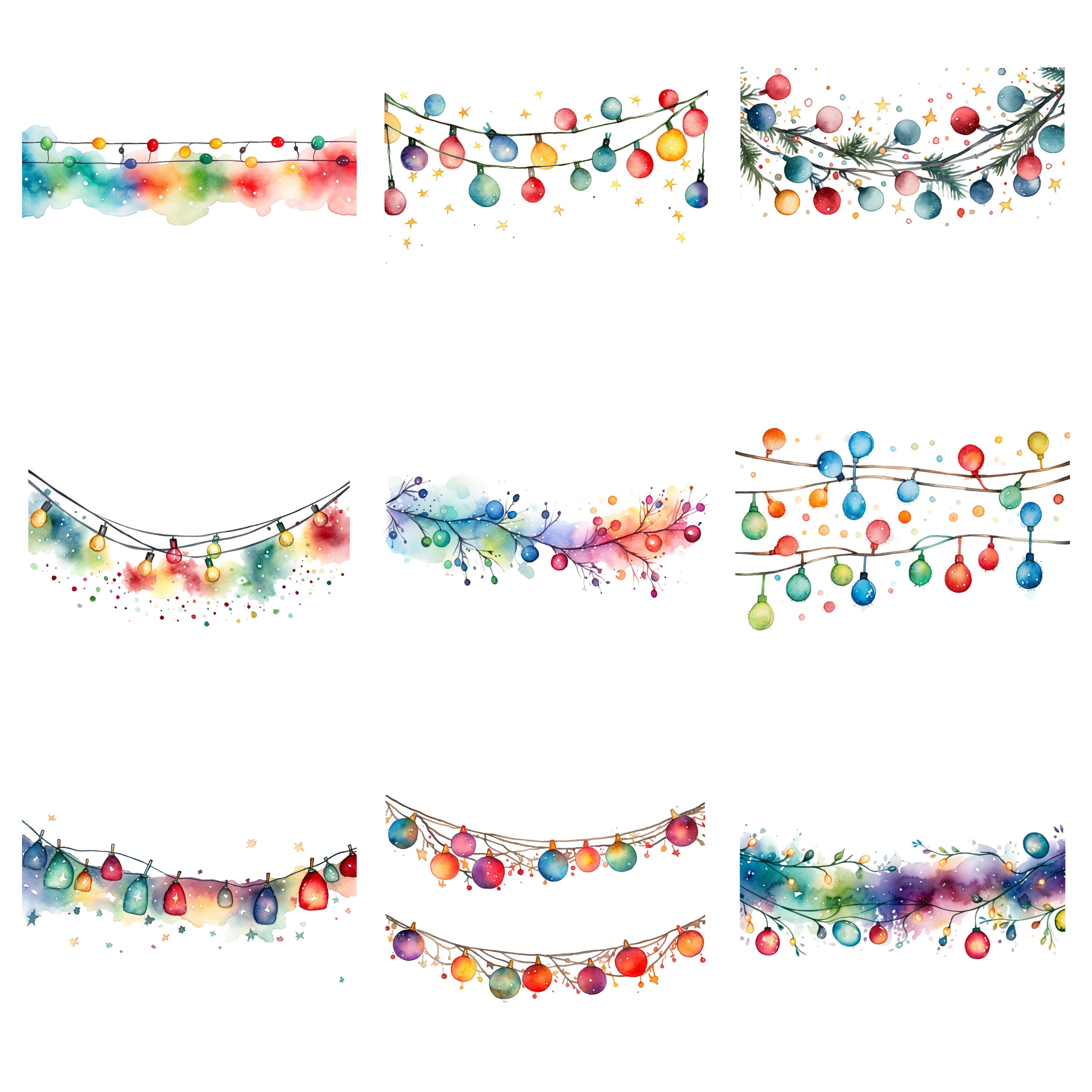 Watercolor Christmas Lights Clipart, PNG Digital Files on Transparent ...