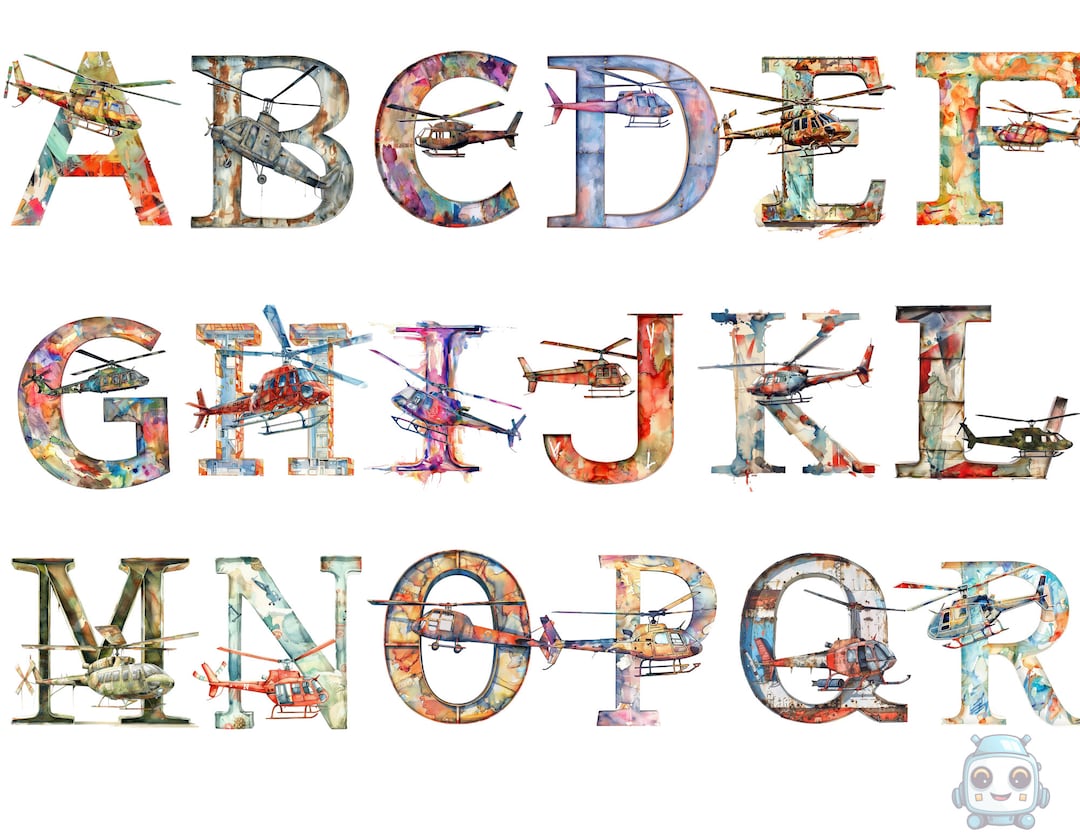 Watercolor Helicopter Alphabet Clipart, Plane Letters Png, Transparent ...