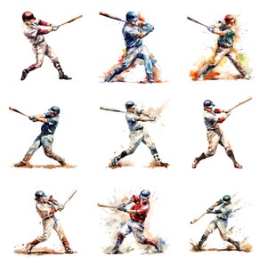 19 Baseball Players Watercolor Clipart, Baseball Clipart, PNG ...