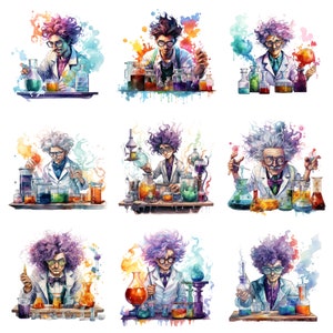 36 Mad Scientists Watercolor Clipart, Science Clipart, PNG Individual ...