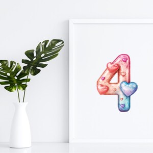 Watercolor Heart Numbers Clipart, PNG Individual Images, Commercial Use ...