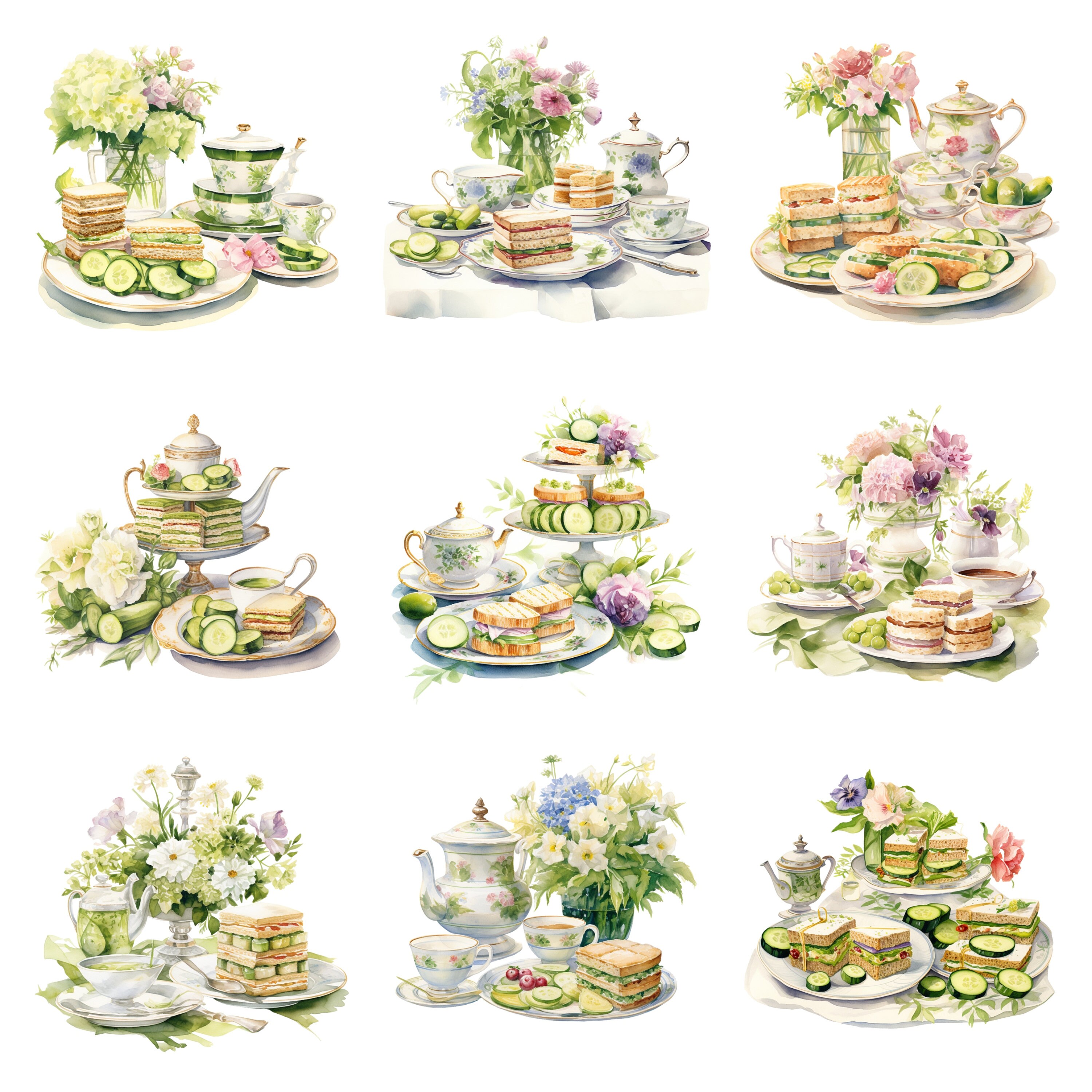 24 Tea Party Watercolor Clipart, Picnic Clipart, PNG Digital Files on ...