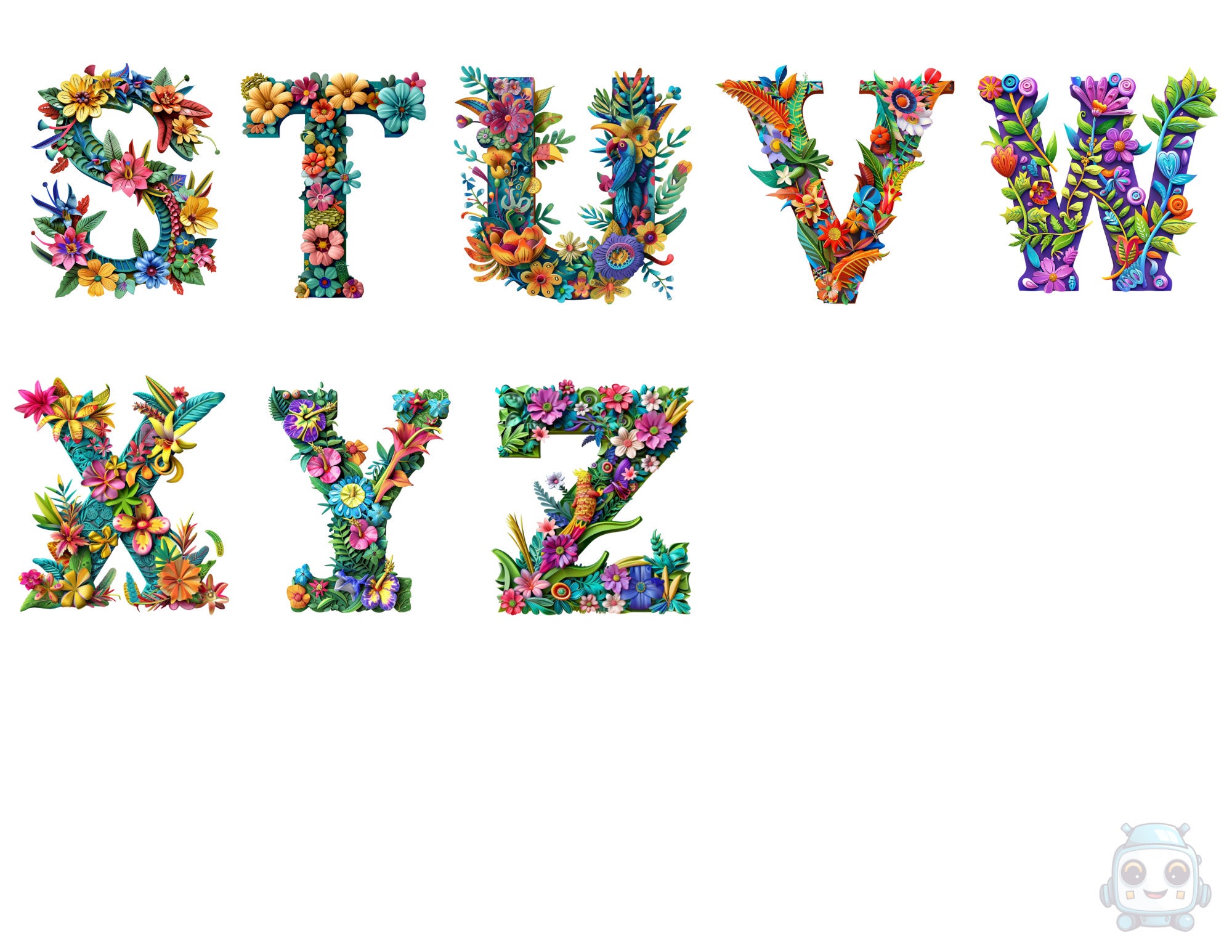 Exotic Flowers Alphabet Watercolor, Exotic Letters, Transparent ...