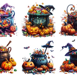 Witch's Cauldron With Candies , Watercolor Clipart, Halloween Clipart ...