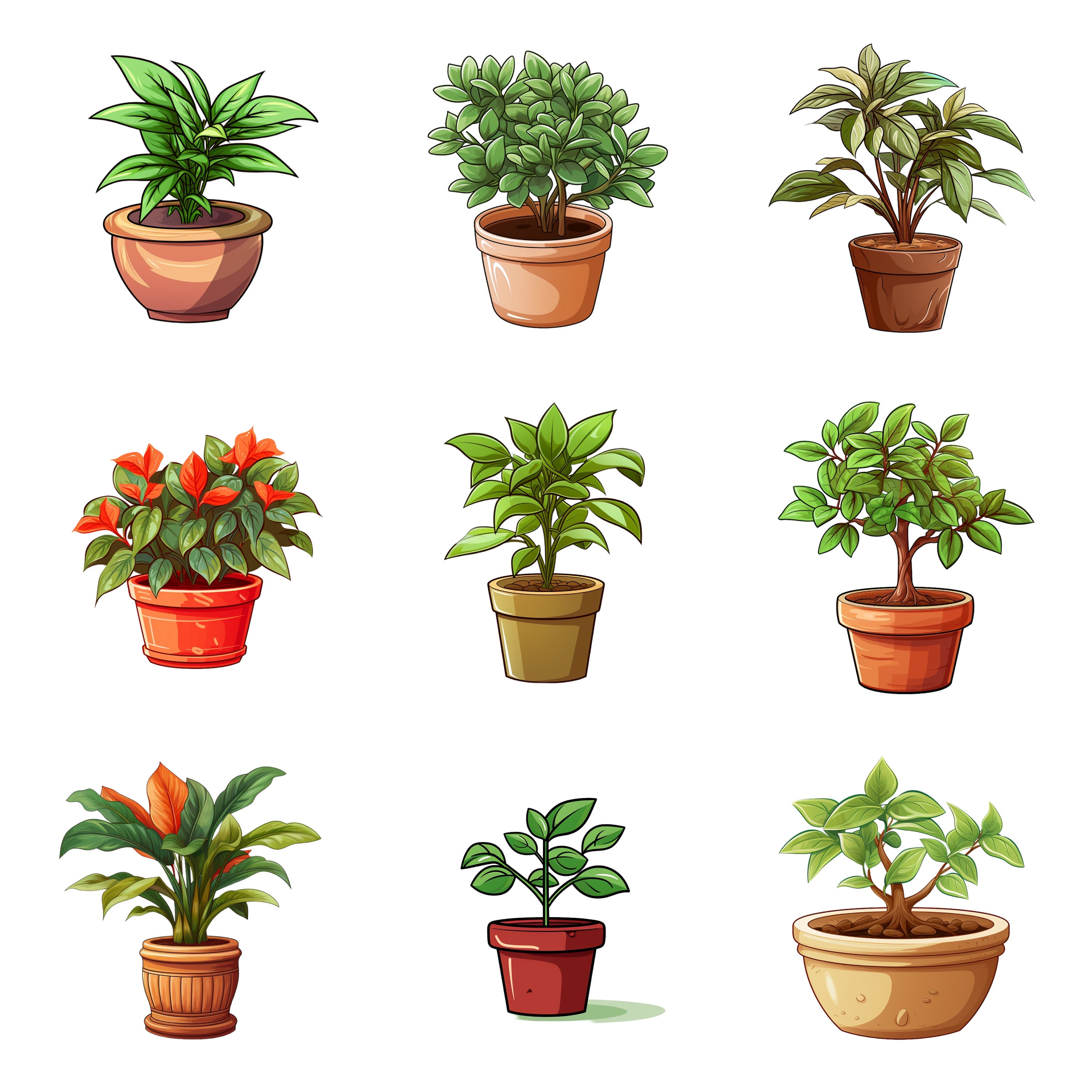 Plant in Pots Clipart PNG Digital Files on Transparent - Etsy
