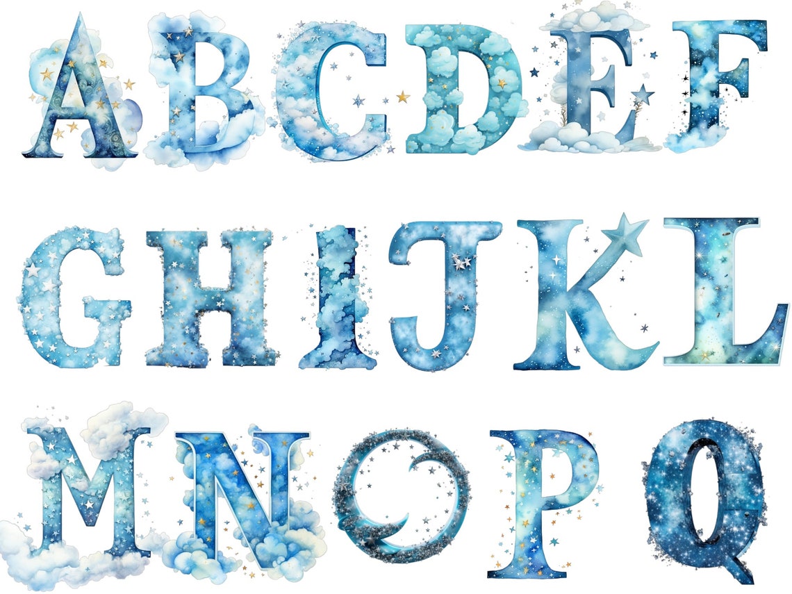 Sky Alphabet Clipart Alphabet Transparent Background High - Etsy