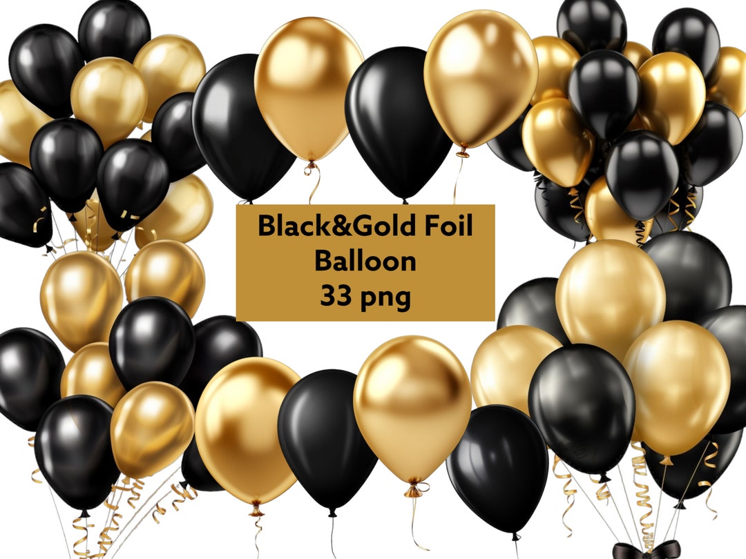 Black and Gold Foil Balloons , Transparent Background, High Quality ...