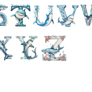 Watercolor Shark Alphabet Clipart, PNG Individual Images on Transparent ...