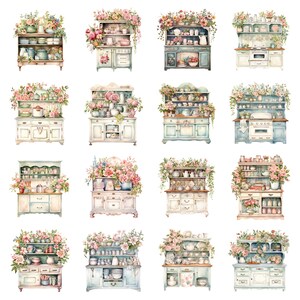 Watercolor Floral Kitchen Clipart, PNG Digital Files on a Transparent ...