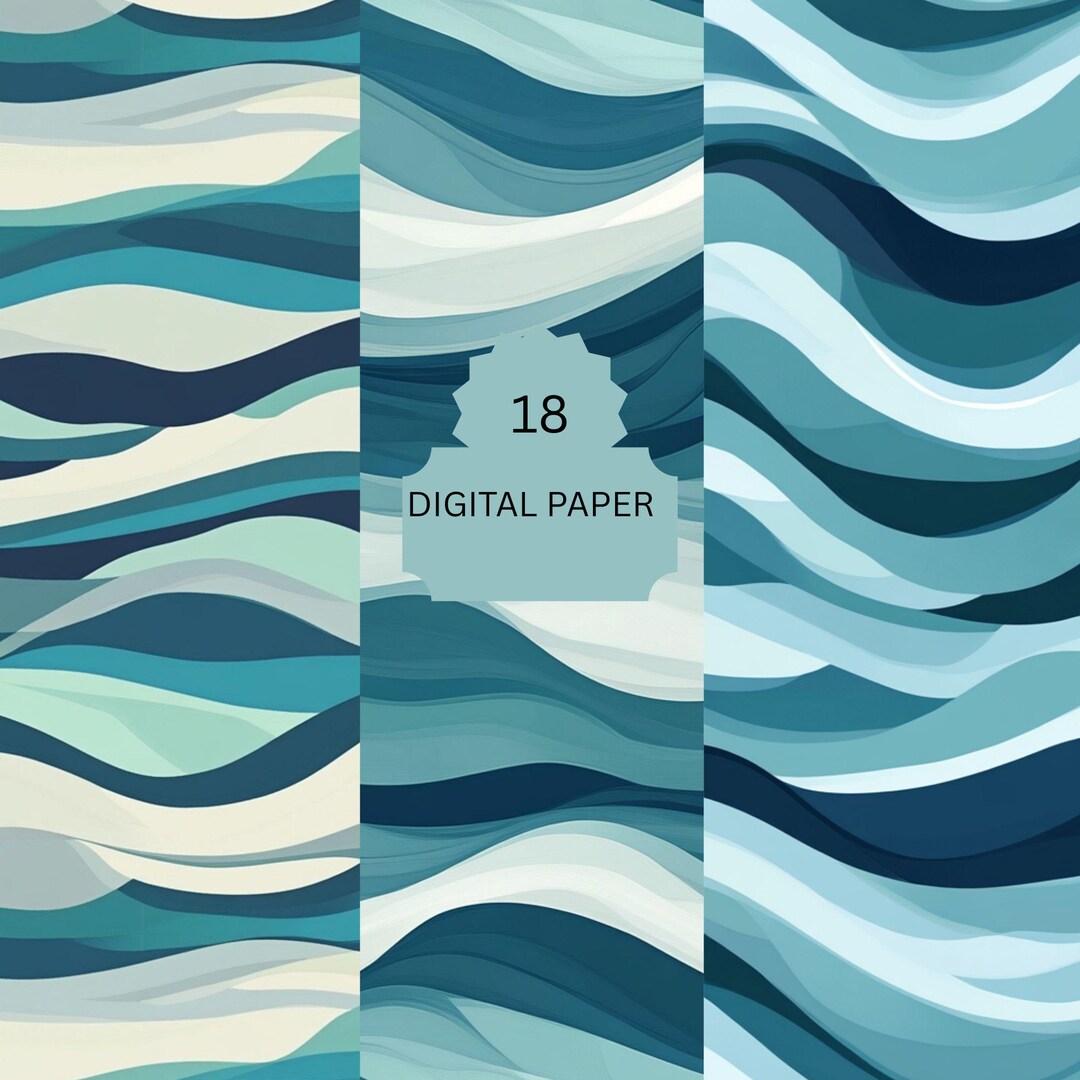 Ocean Waves Digital Paper – Blue Sea Abstract Backgrounds, Coastal ...
