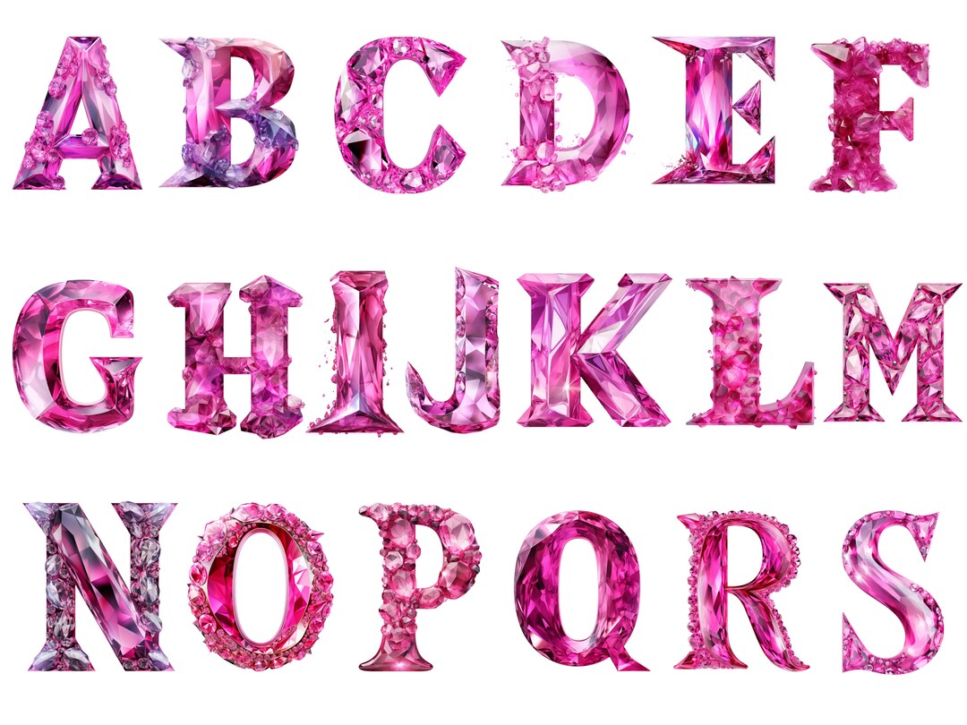 Pink Crystal Alphabet PNG Digital Files, Flowers, Butterflies ...
