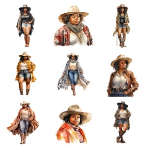 Watercolor 45 Black Cowboy Women Clipart, Women of Color Cowgirls, PNG ...