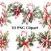 33 Festive Candy Canes Watercolor Clipart, Christmas Clipart, PNG ...