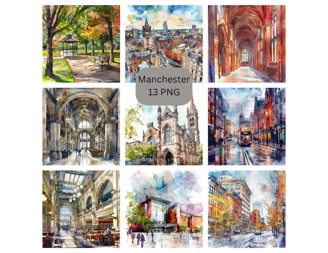 Watercolor Manchester Clipart, PNG Individual Images on Transparent ...