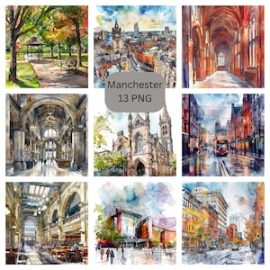 Watercolor Manchester Clipart, PNG Individual Images on Transparent ...