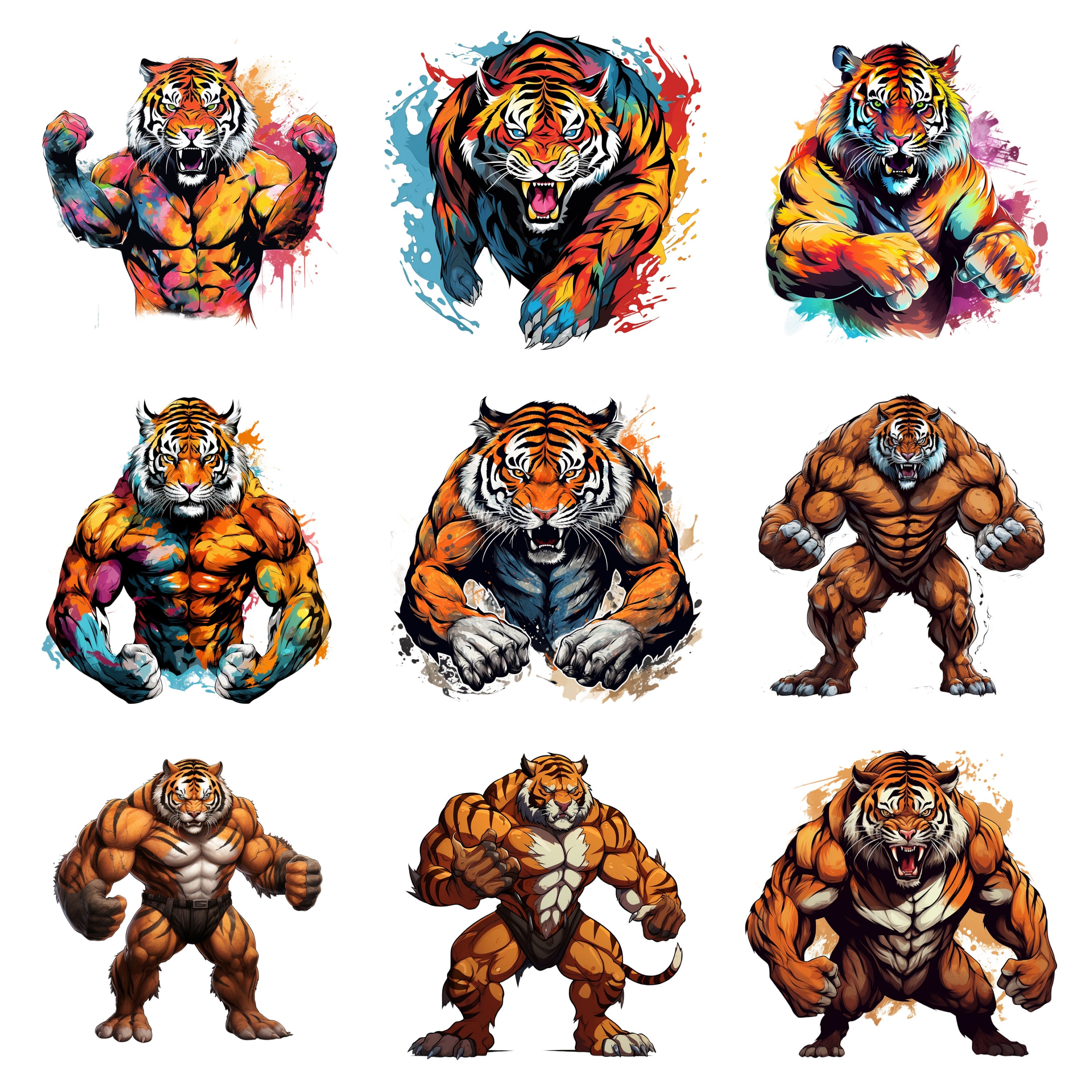 Muscle Tigers Clipart Animation PNG Digital Files on - Etsy