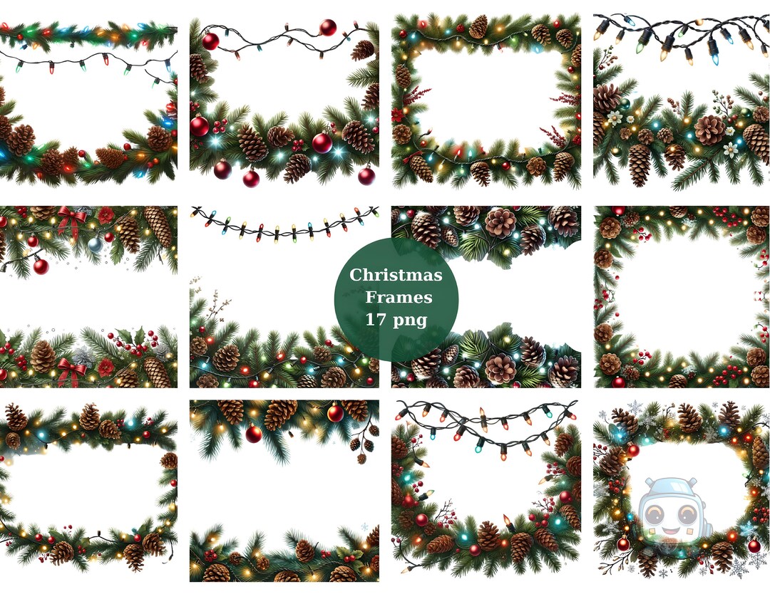 Christmas Frame Illustrations | Set of 17 PNG Files | Festive Holiday ...