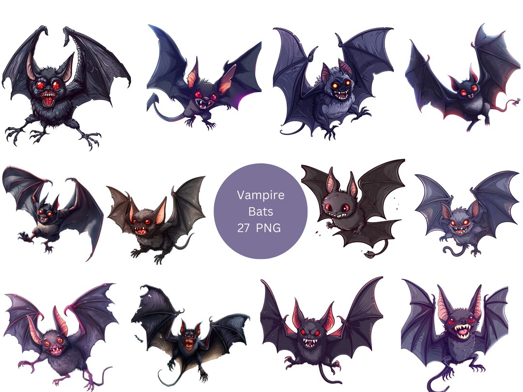 27 Vampire Bats Watercolor Clipart, Halloween Clipart, PNG Individual ...