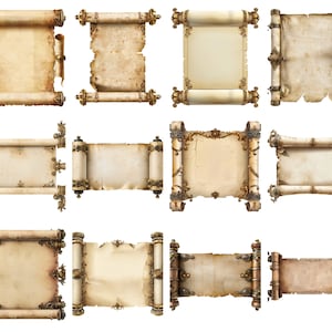 Watercolor 34 Medieval Scroll Clipart, PNG Individual Images on ...